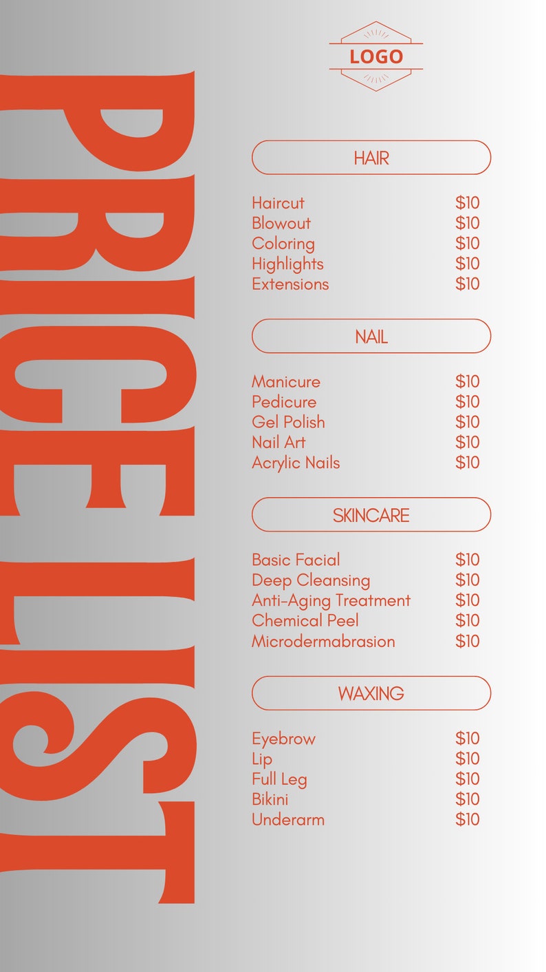 DIY Salon Price List Printable Template Easy to Edit - Etsy