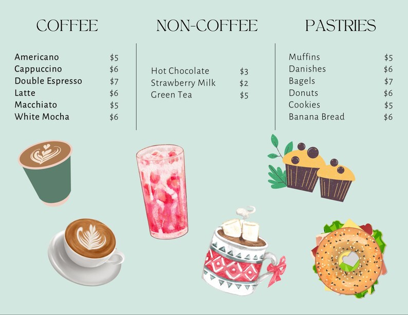 Customizable Coffee Shop Menu Template Instant Download Editable Design ...