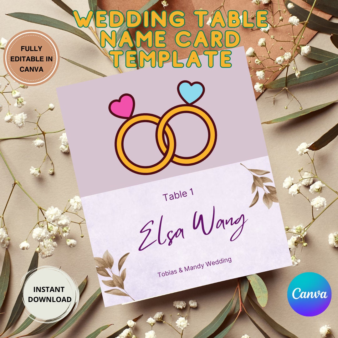Wedding Table Name Cards Template, Instant Download, Customizable ...