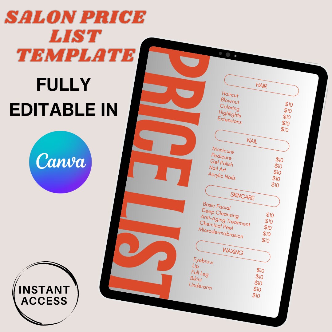 DIY Salon Price List Printable Template Easy to Edit - Etsy