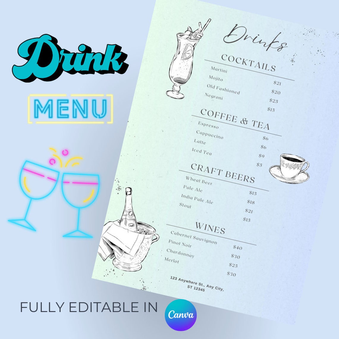 Editable Drink Menu Template Instant Download Bar Menu Wedding & Party ...