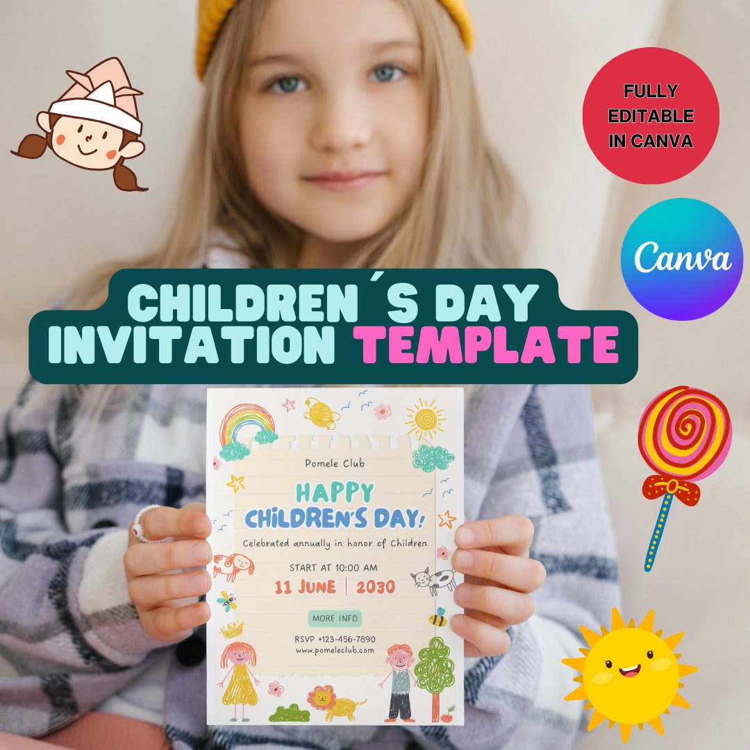 Personalized Children's Day Party Invitations Editable in Canva ...