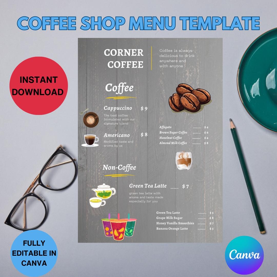 Fully Editable Coffee Shop Menu Template Customizable Canva Design for ...