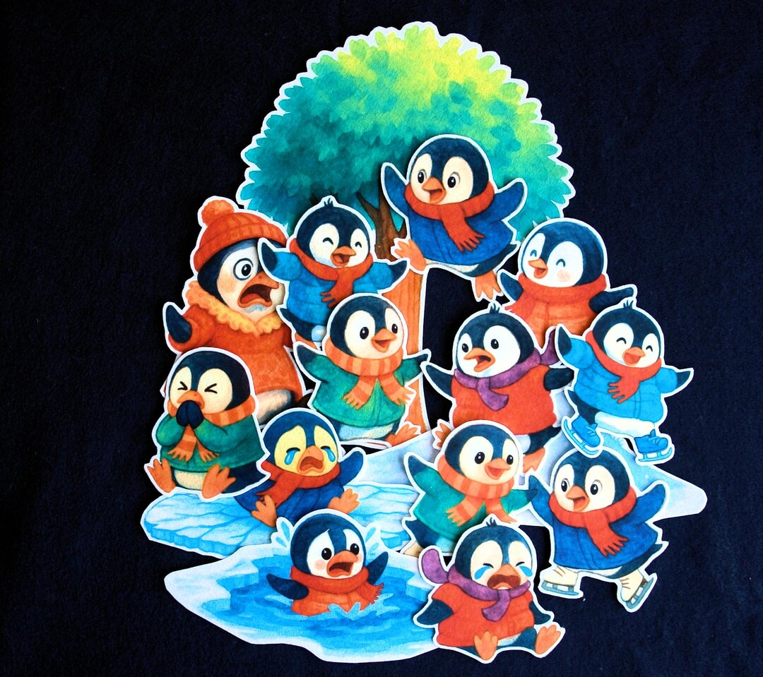 Five Little Penguins Slipping on the Ice 14-pc Flannel Felt Story - Etsy