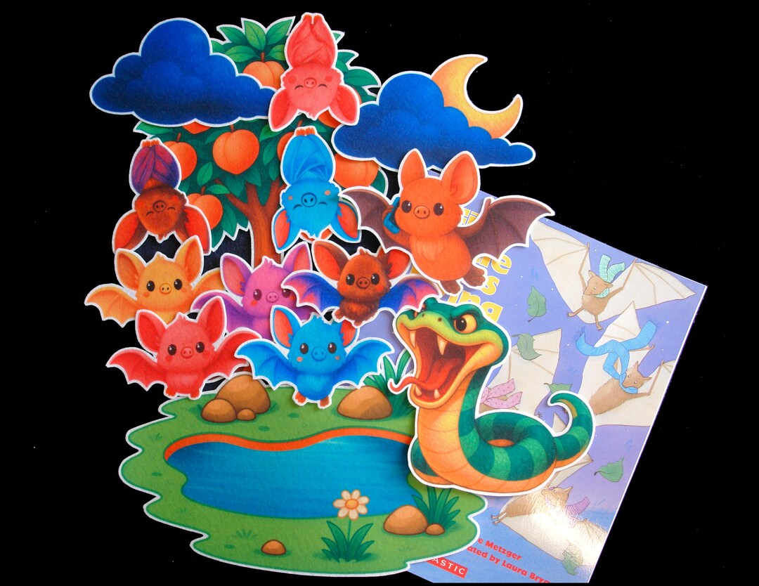 Five Little Bats Flying in the Night 14-pc Flannel Felt Story - Etsy