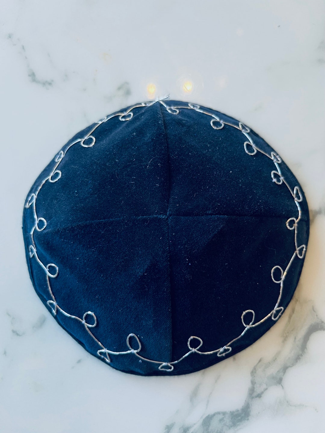 Blue Velvet Kippah With Silver Design - Etsy