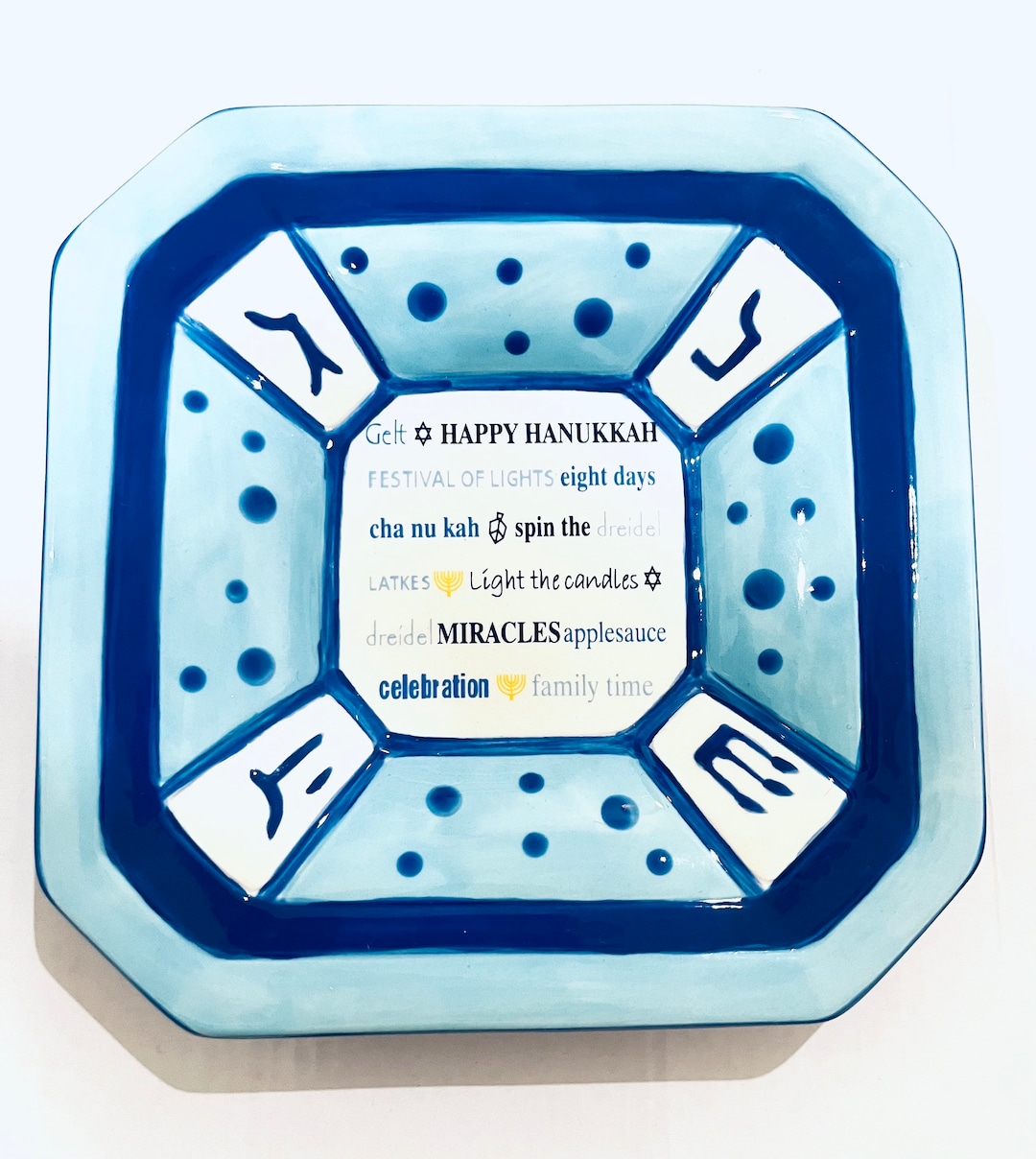 Blue and White Hanukkah Words Snack Dish - Etsy