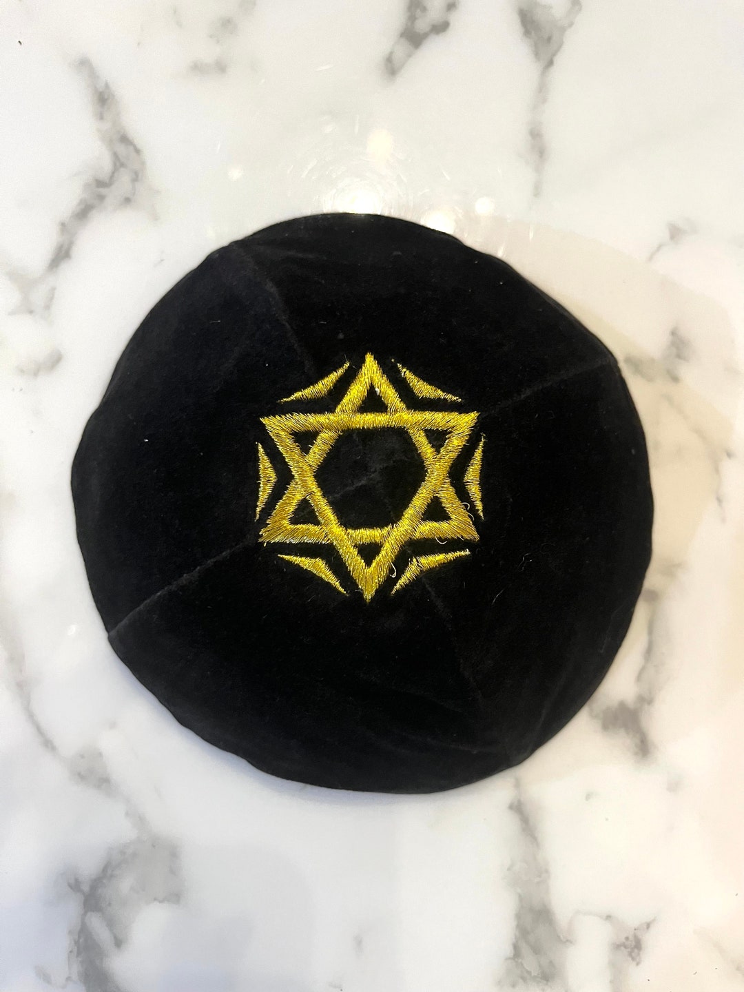 Black Velvet Kippah With Gold Star Embroidered in Crown - Etsy