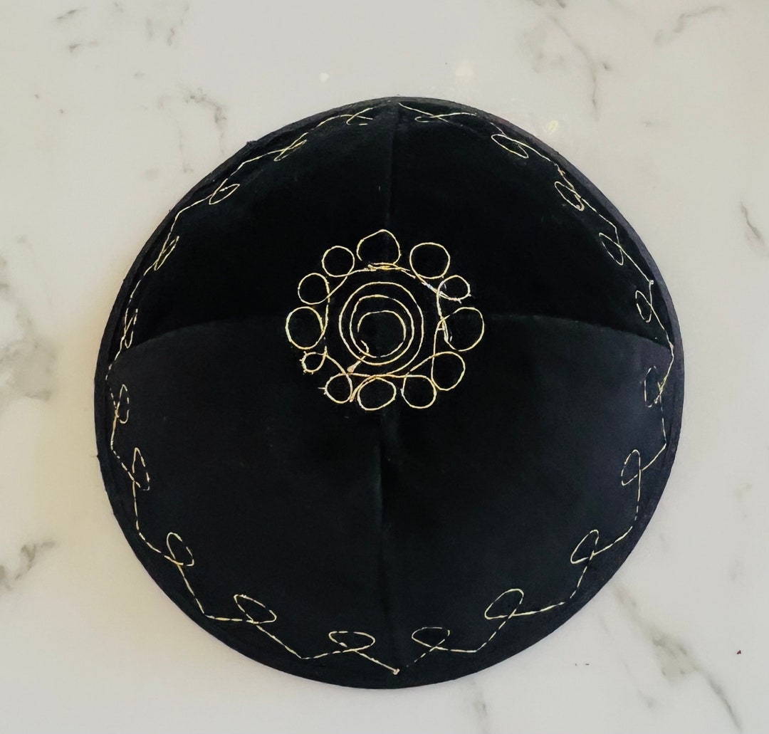 Black Velvet Kippah With Gold Design and Trim - Etsy
