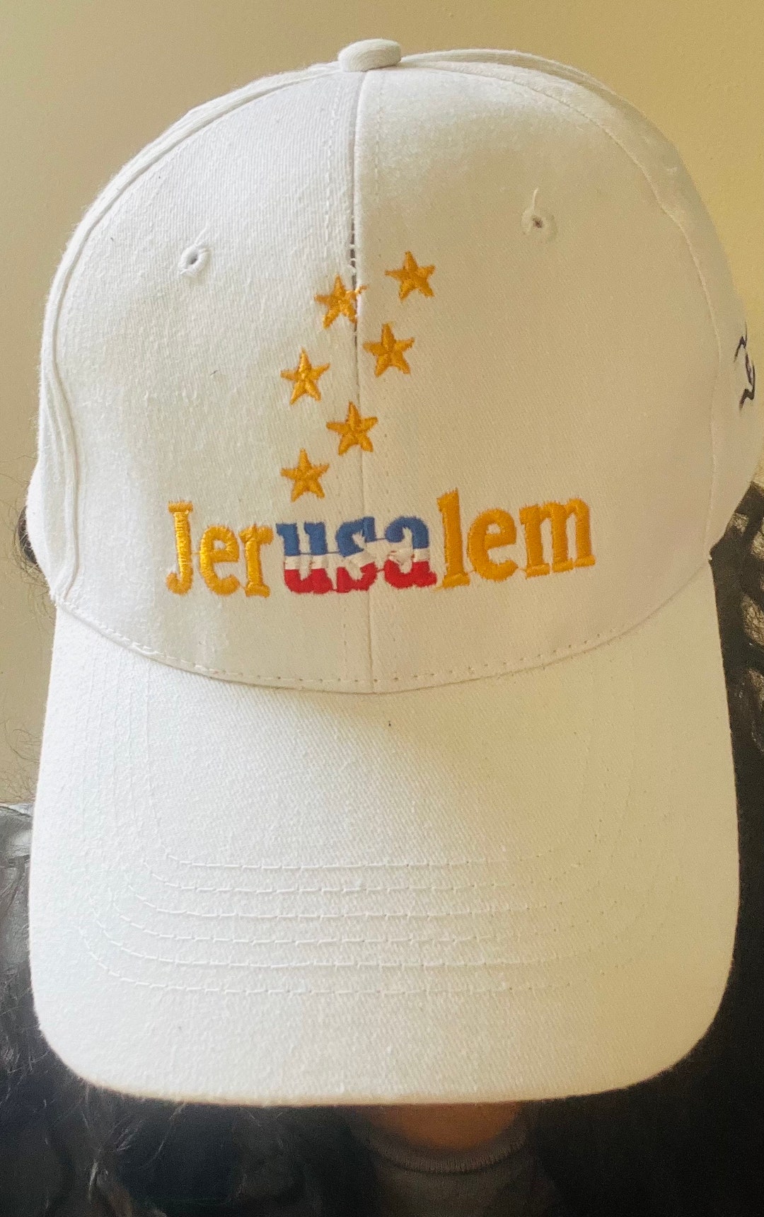 White Jerusalem Cap With USA and Star Detail - Etsy