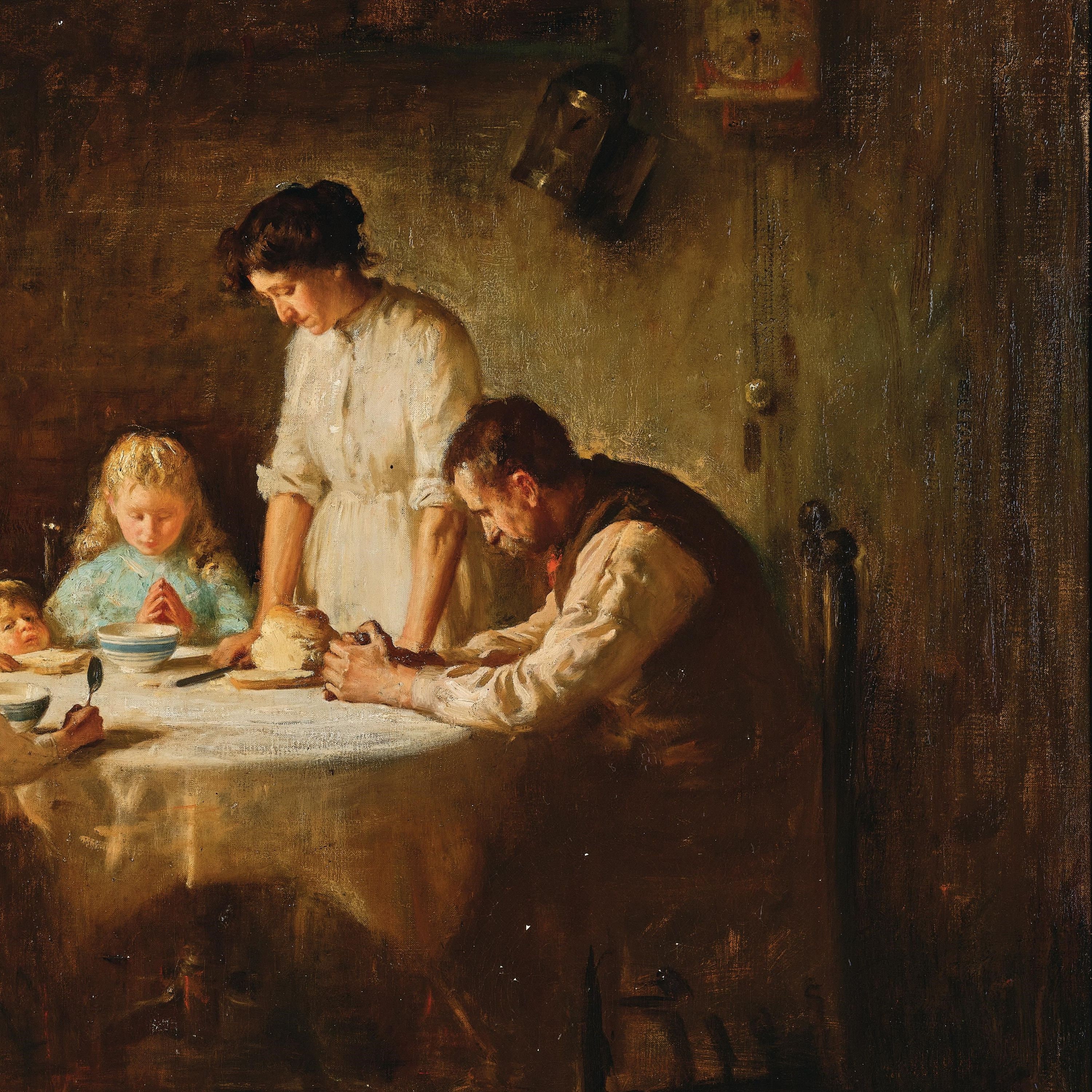 Printable Vintage Prayer Painting Remastered High-quality Family Meal ...