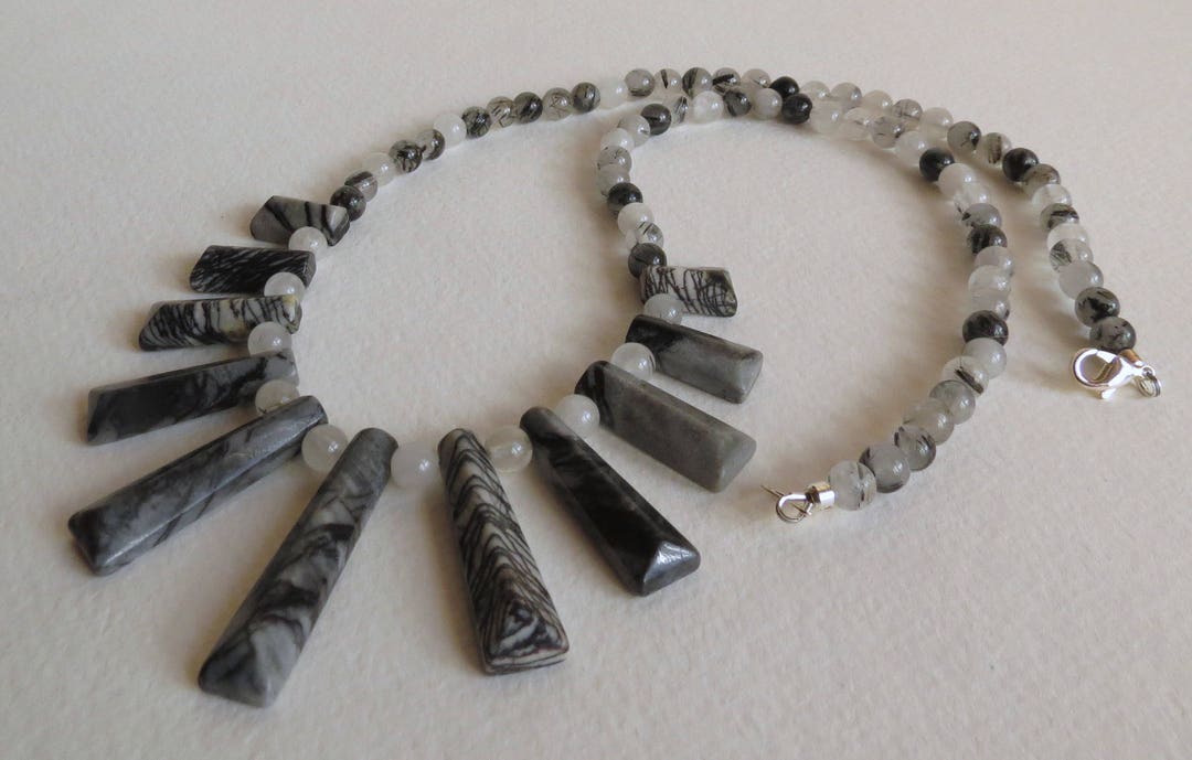 Zebra Jasper and Rutilated Quartz Necklace With Sterling - Etsy