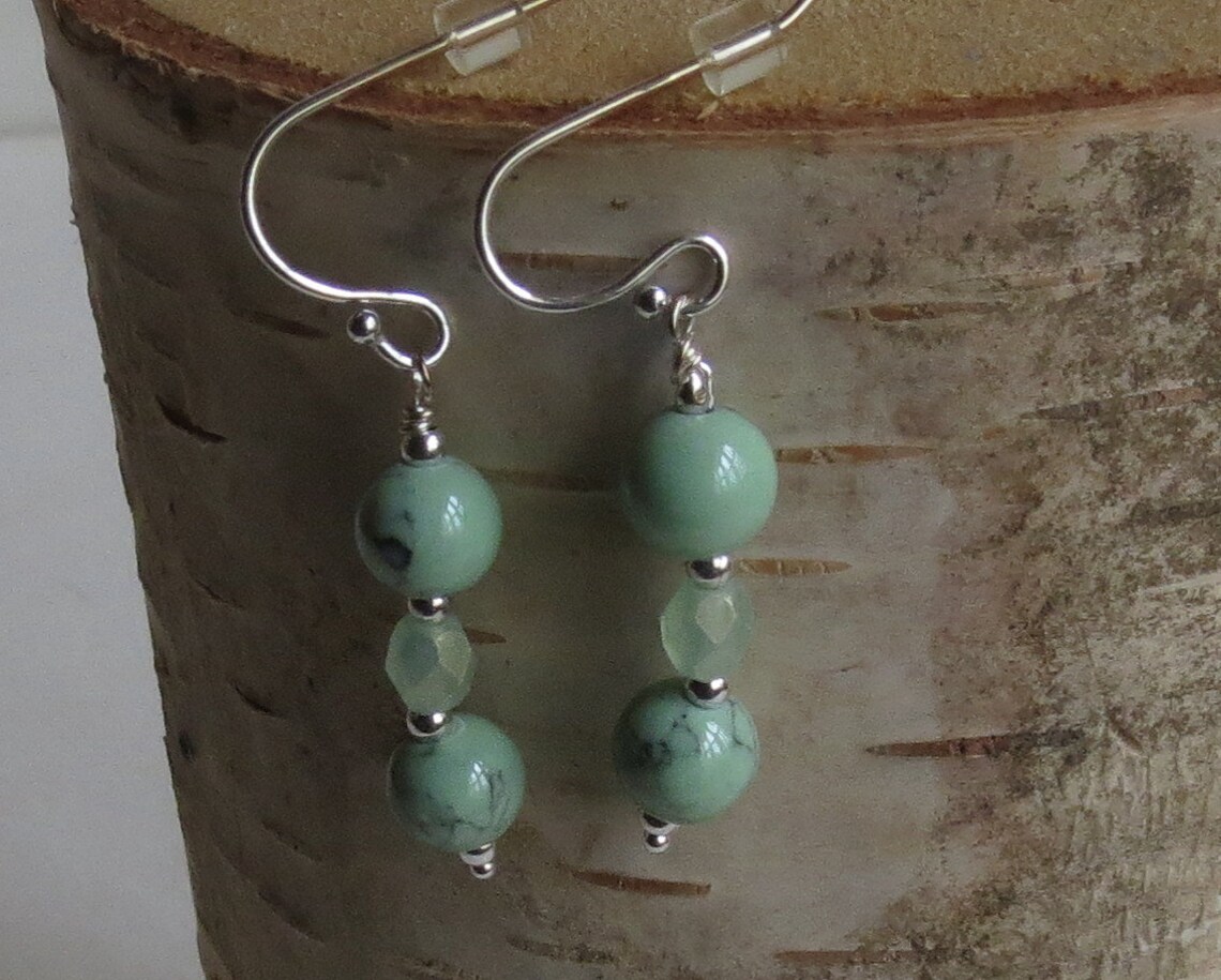 Green Magnesite and Czech Glass With SS Beads and Ear Wire - Etsy