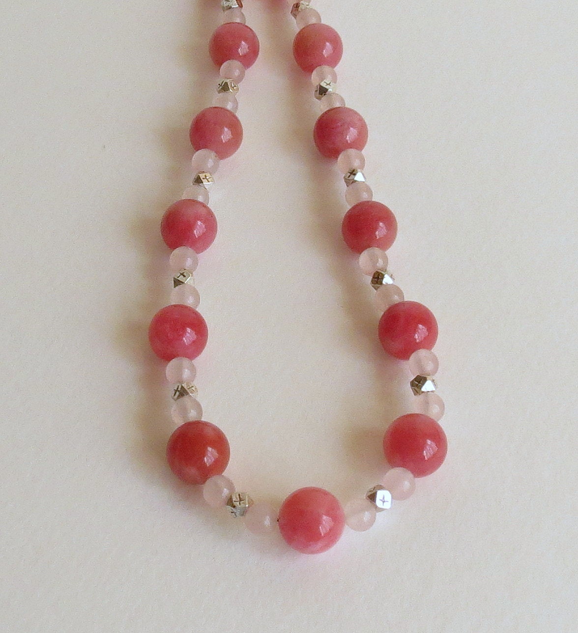 Handmade Necklace made with Round Pink Jade Round Rose Quart | Etsy