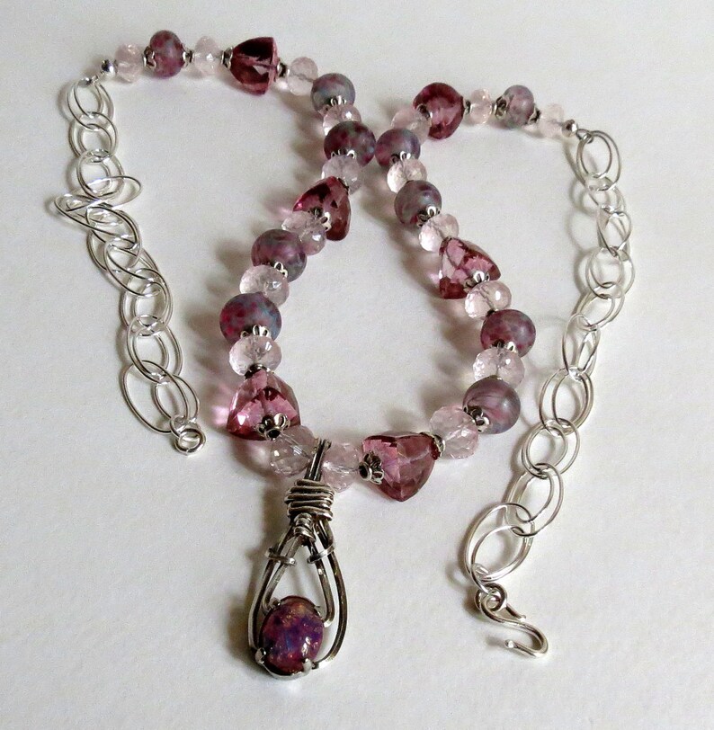 Hot Pink Quartz Necklace and Pale Pink Rondelle Stones With Wire ...