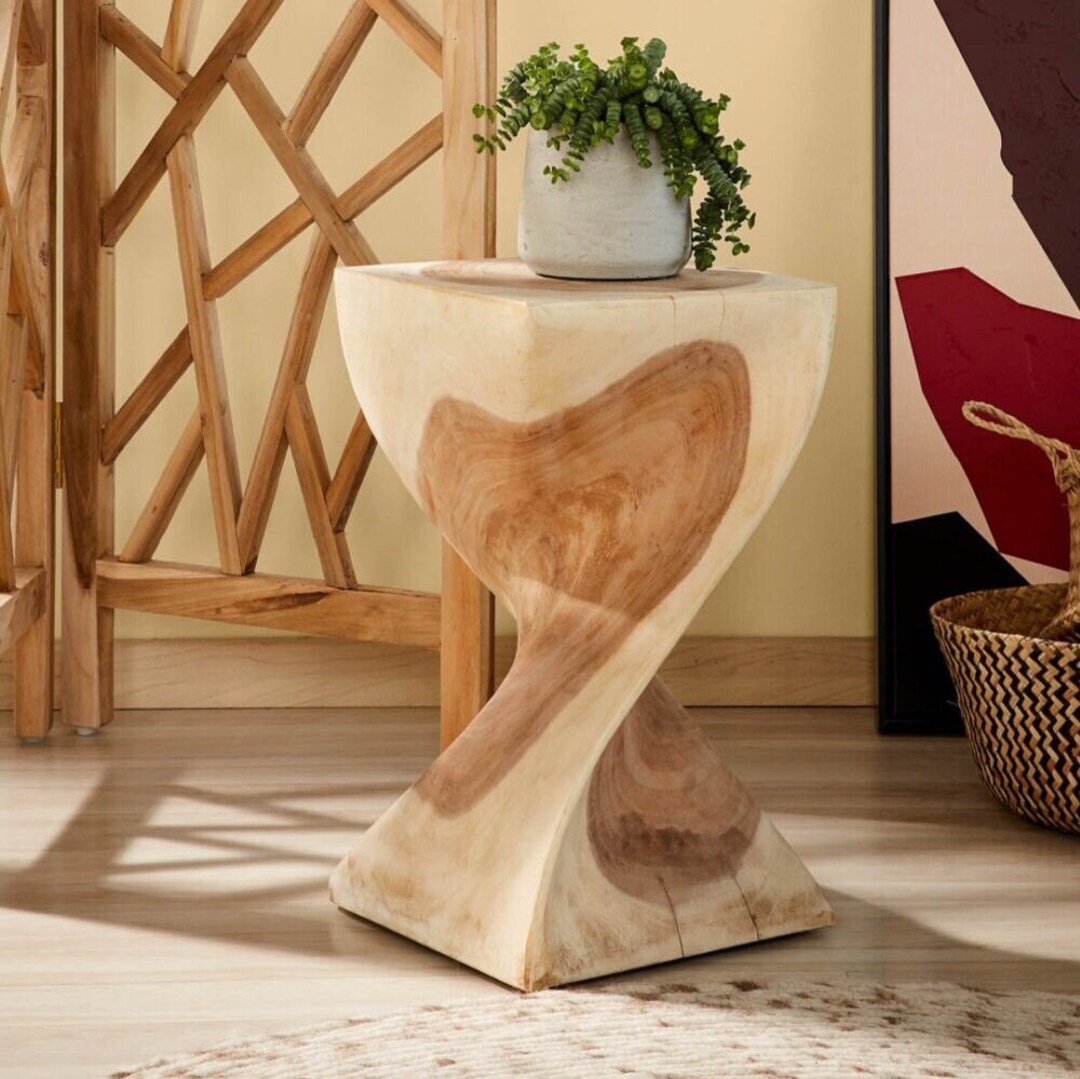 Square Carved Wood Side Table - Etsy