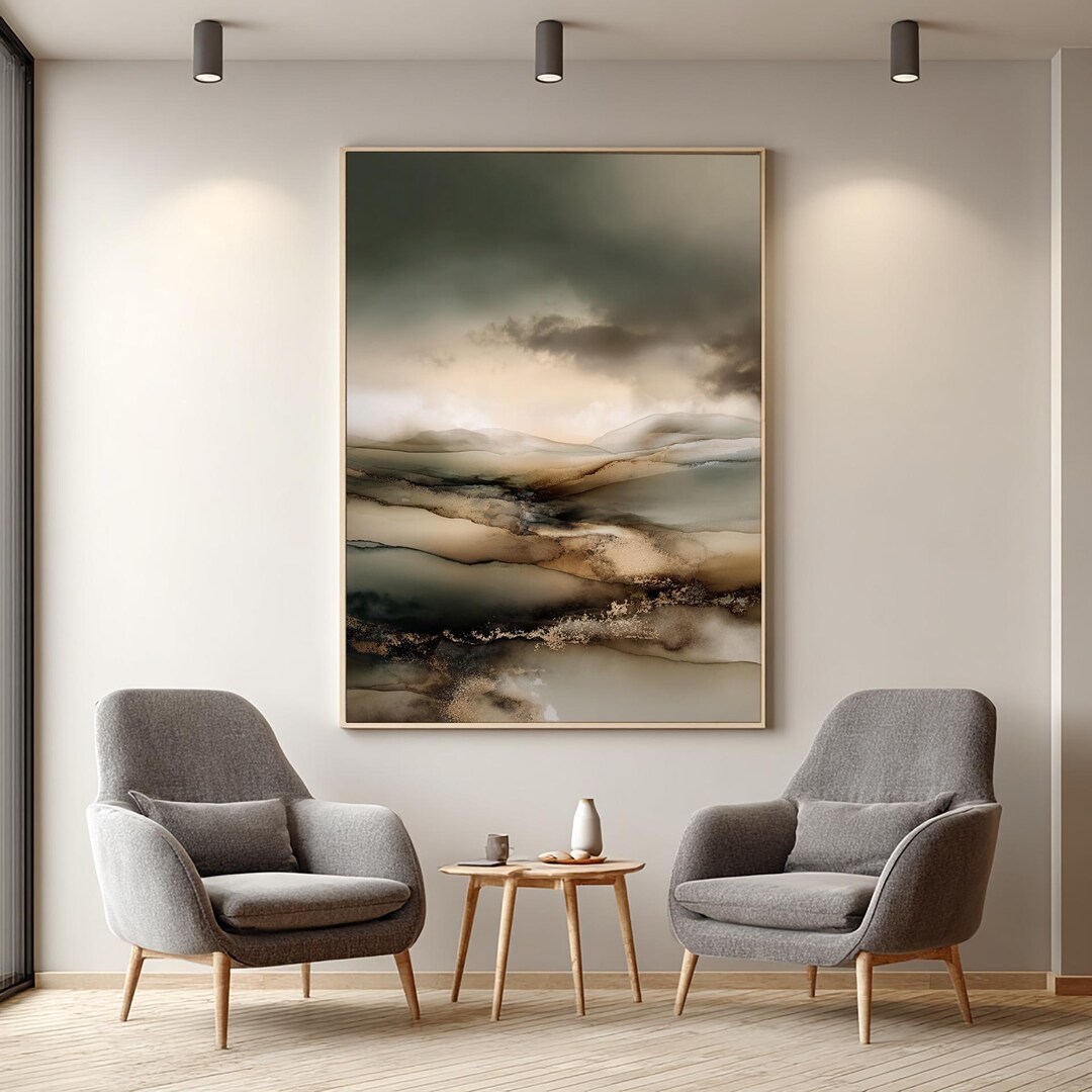 Wabi Sabi Abstract Print, Minimalist Landscape, Beige Green Wall Art ...