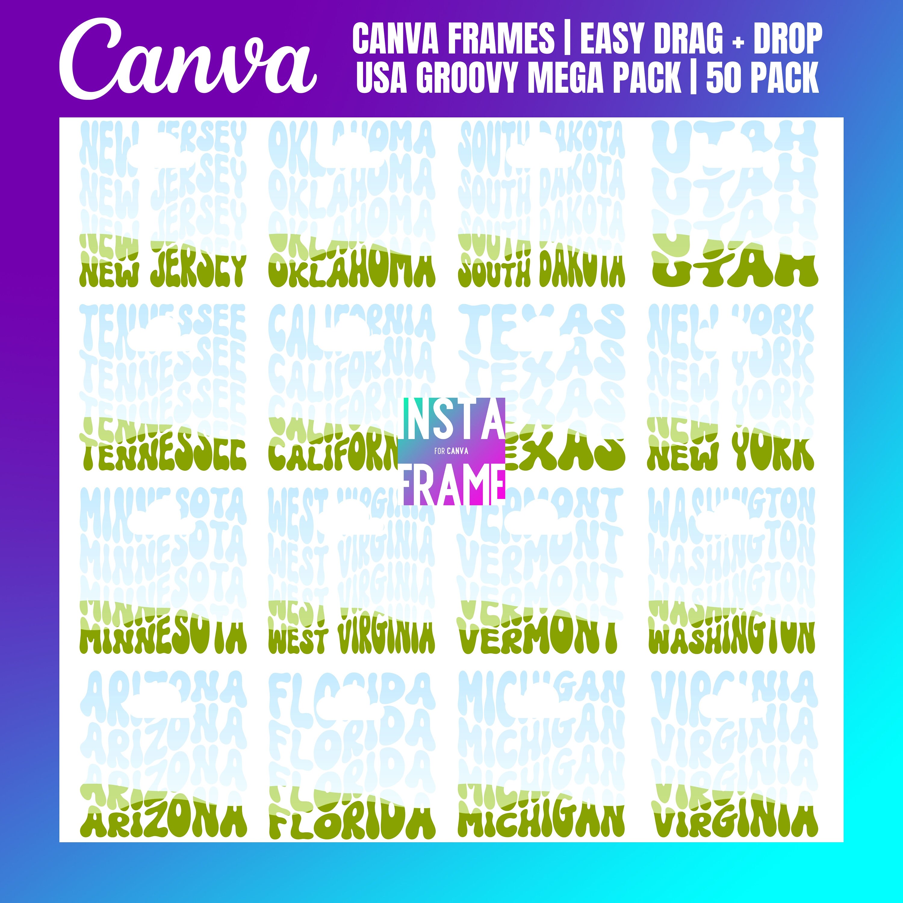 American States Canva Frames USA Map Templates Patriotic United States ...
