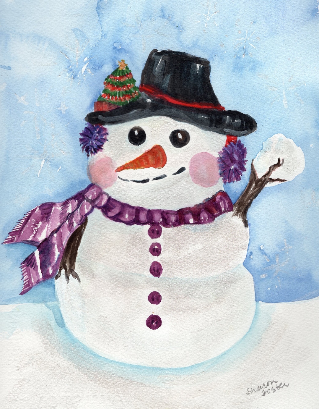 Snowman Watercolor Painting Christmas Decor Winter Season - Etsy