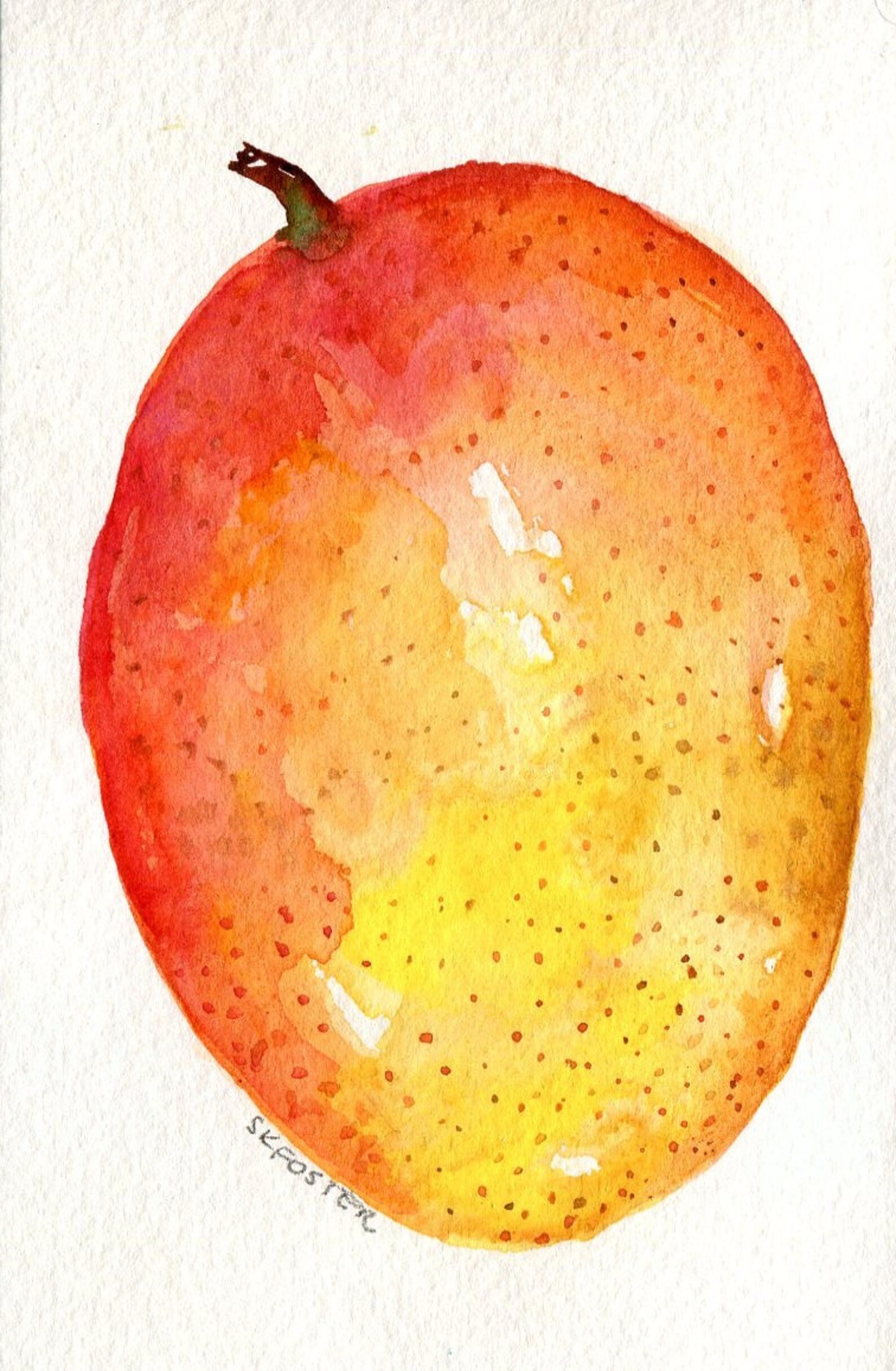 Mango Original Watercolor Painting 4 x 6 small fruit painting - Etsy