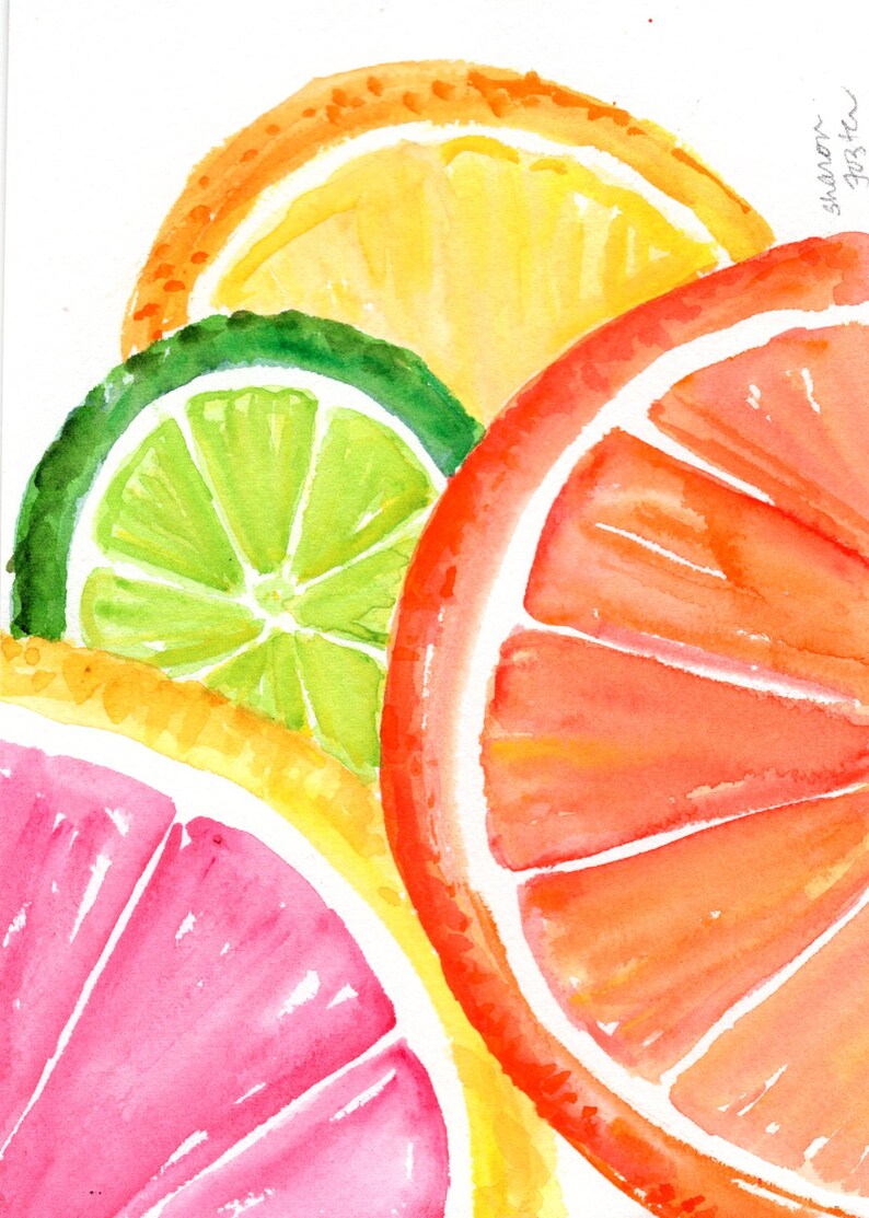 Vibrant Citrus Fruit Watercolor Painting: Orange, Lemon, Lime ...