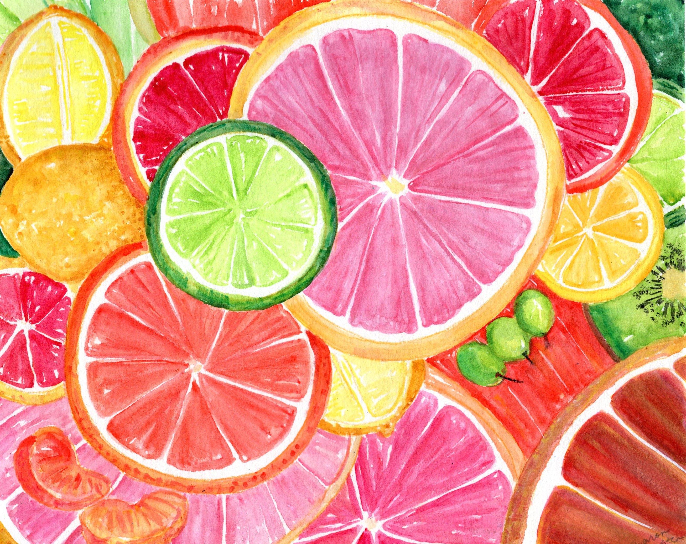 Citrus Watercolor Painting Original 8 X 10 Grapefruit, Lemon, Orange ...
