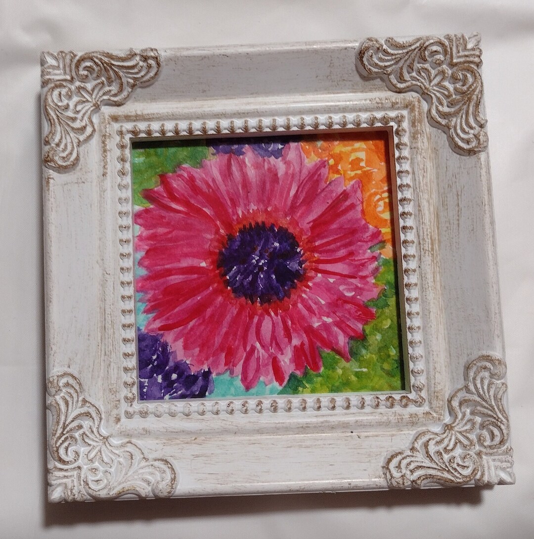 Original Hot Pink Daisy, Miniature Flower Watercolor Painting, Tiny ...