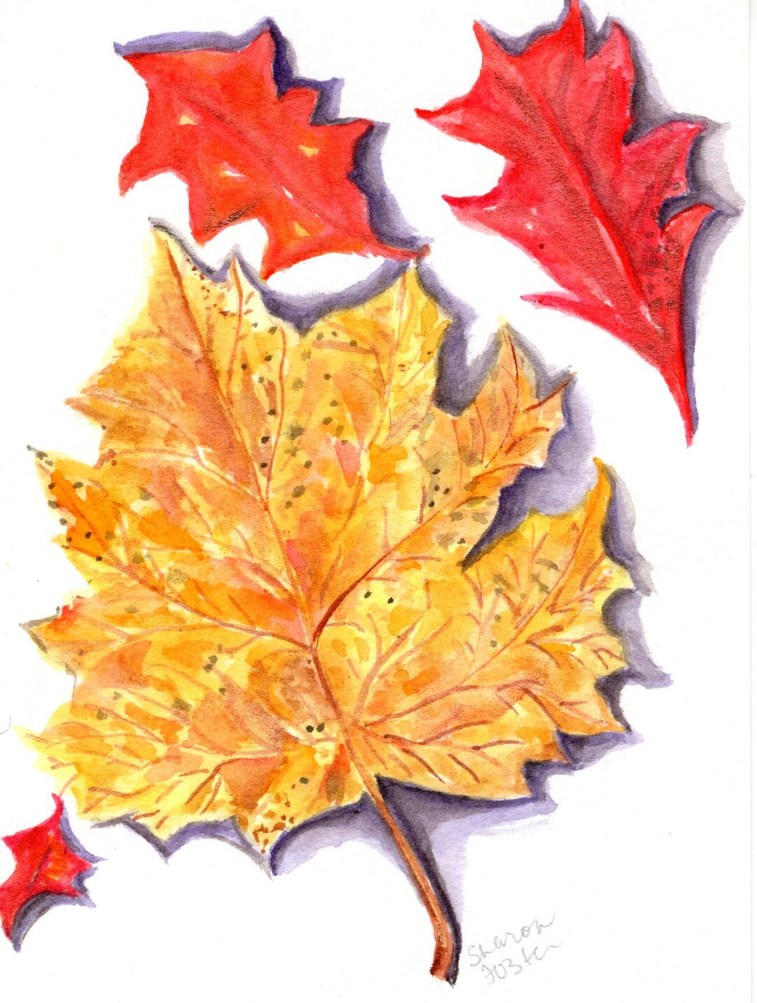 Original Hand Painted Autumn Leaves Watercolor Painting, Leaf Art 5 X 7 ...