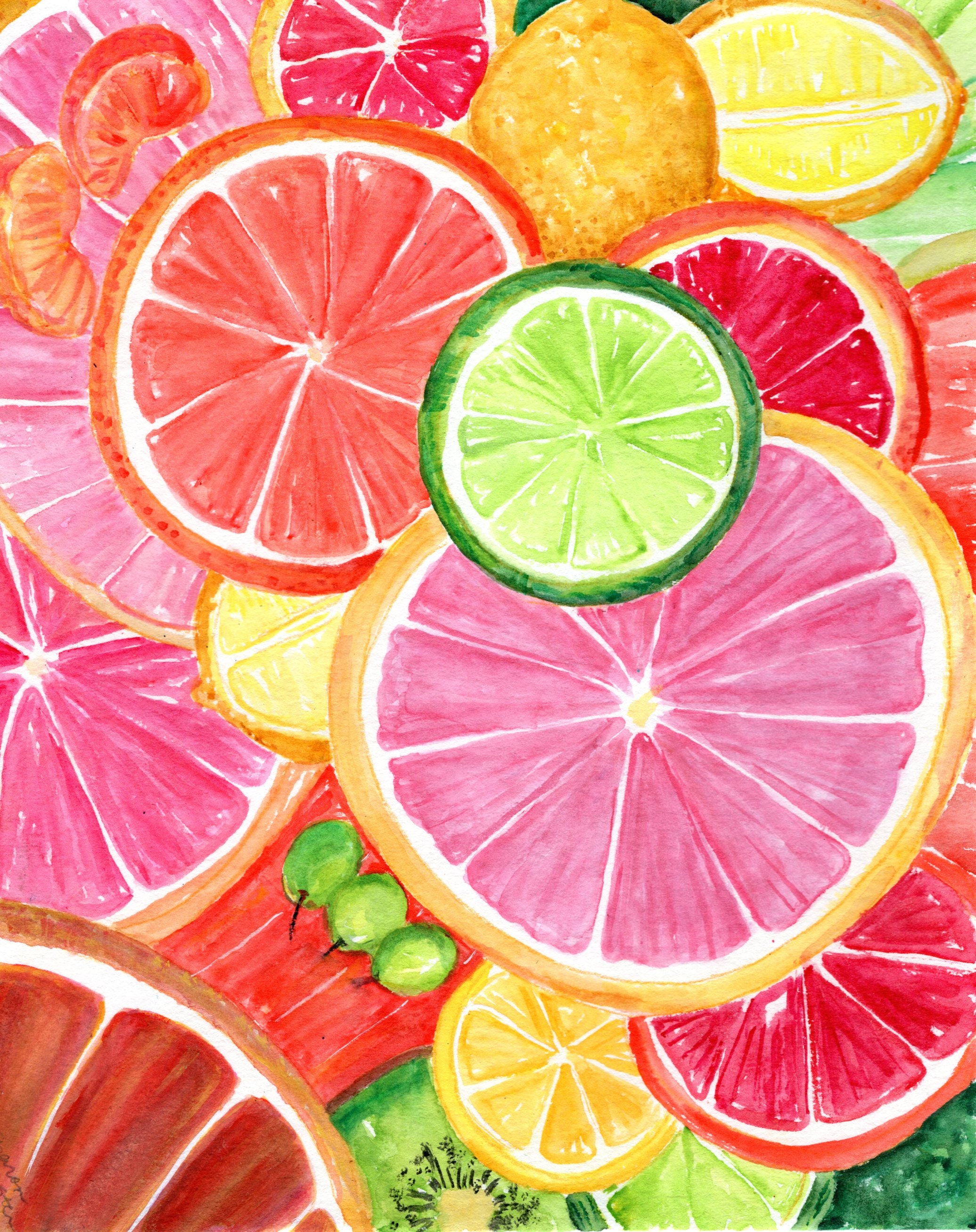 Citrus Watercolor Painting Original 8 X 10 Grapefruit, Lemon, Orange ...