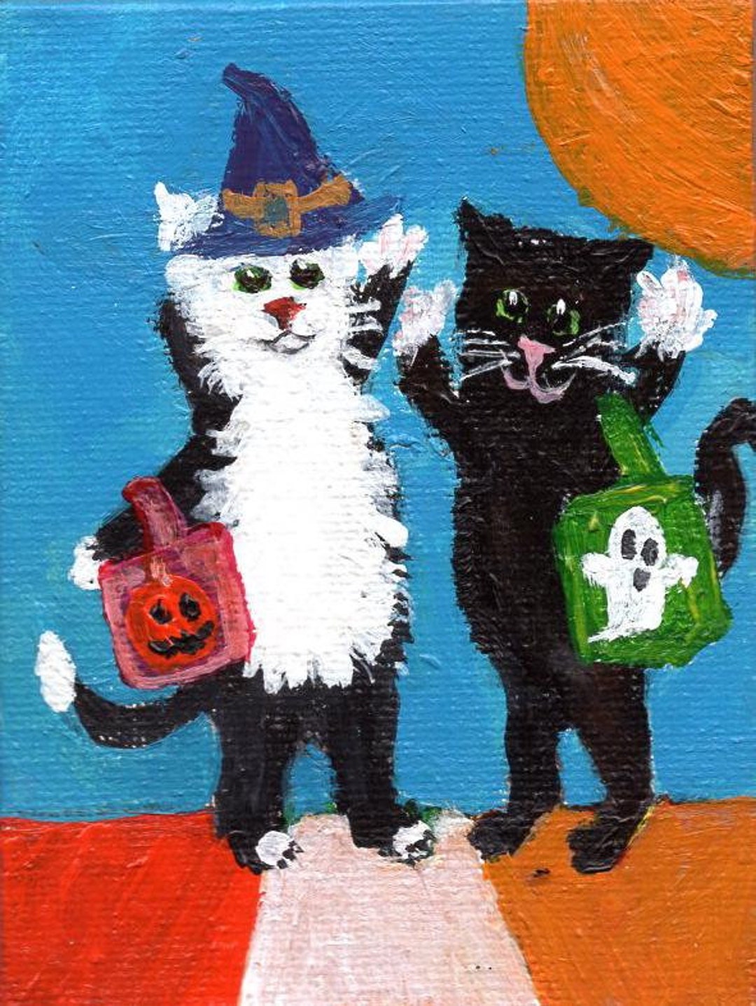 Halloween Kitties, Trick or Treating Cats, Mini Canvas Art - 3x4 Inches ...