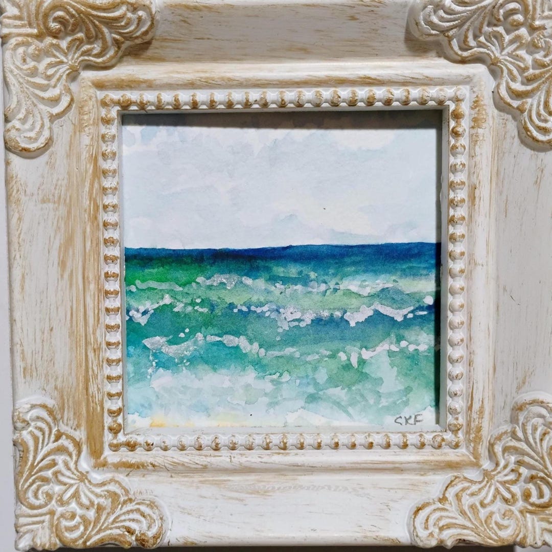 Original Seascape Blue, Green Miniature Watercolor - Tiny Ocean ...