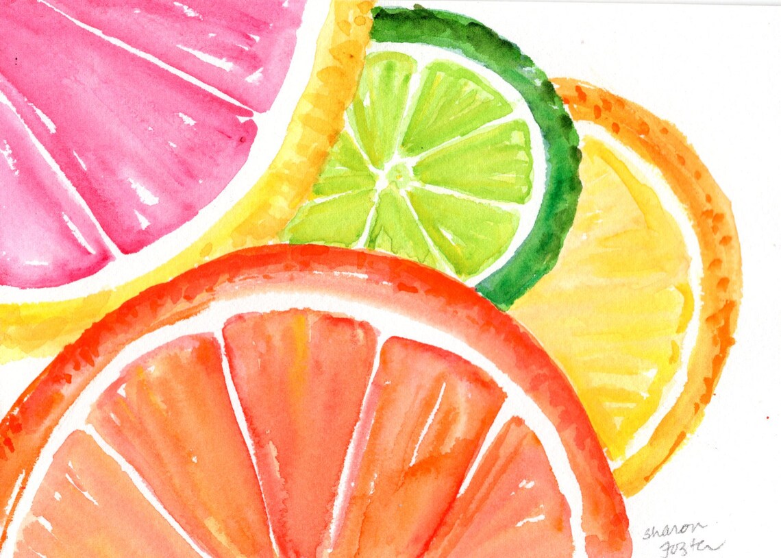 Vibrant Citrus Fruit Watercolor Painting: Orange, Lemon, Lime ...