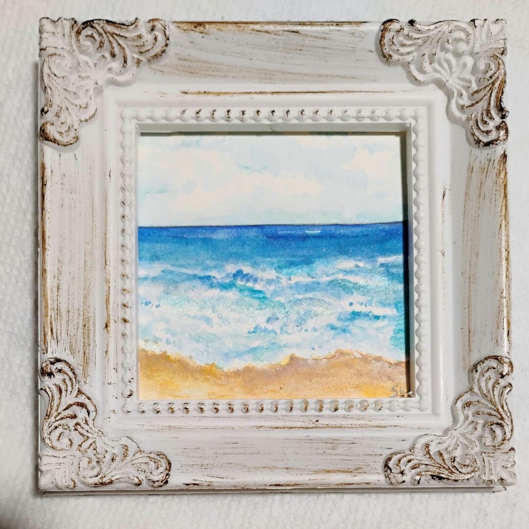 Seascape Miniature Watercolor Painting, Tiny Ocean Painting, 3x3 Mini ...