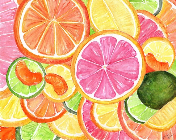 Citrus Watercolor Painting Original 8 X 10 Grapefruit Lemon - Etsy