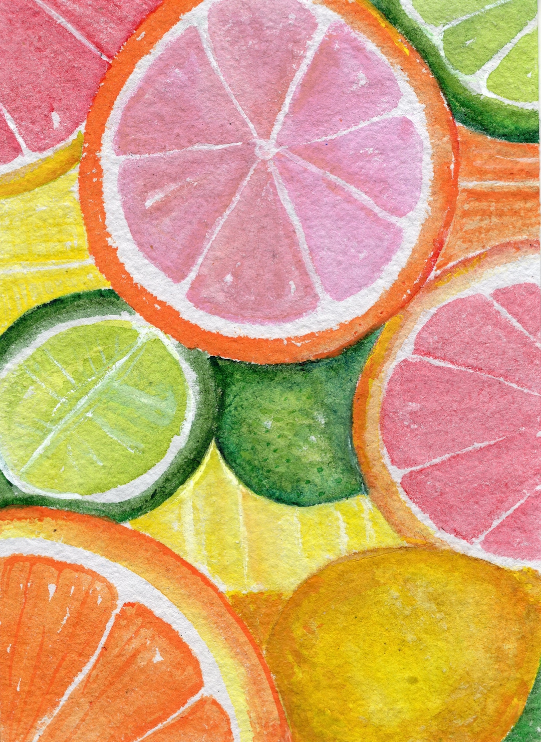 Citrus Fruit Watercolor Painting ORIGINAL Ruby Red Grapefruit, Lemon ...
