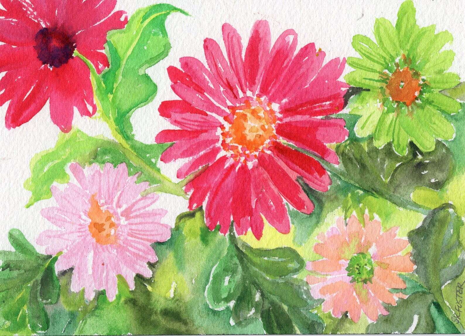 Gerbera Daisies Original Watercolor Painting 5 X 7 Flower | Etsy
