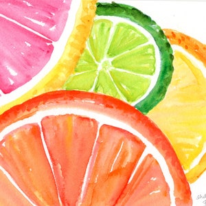 Vibrant Citrus Fruit Watercolor Painting: Orange, Lemon, Lime ...