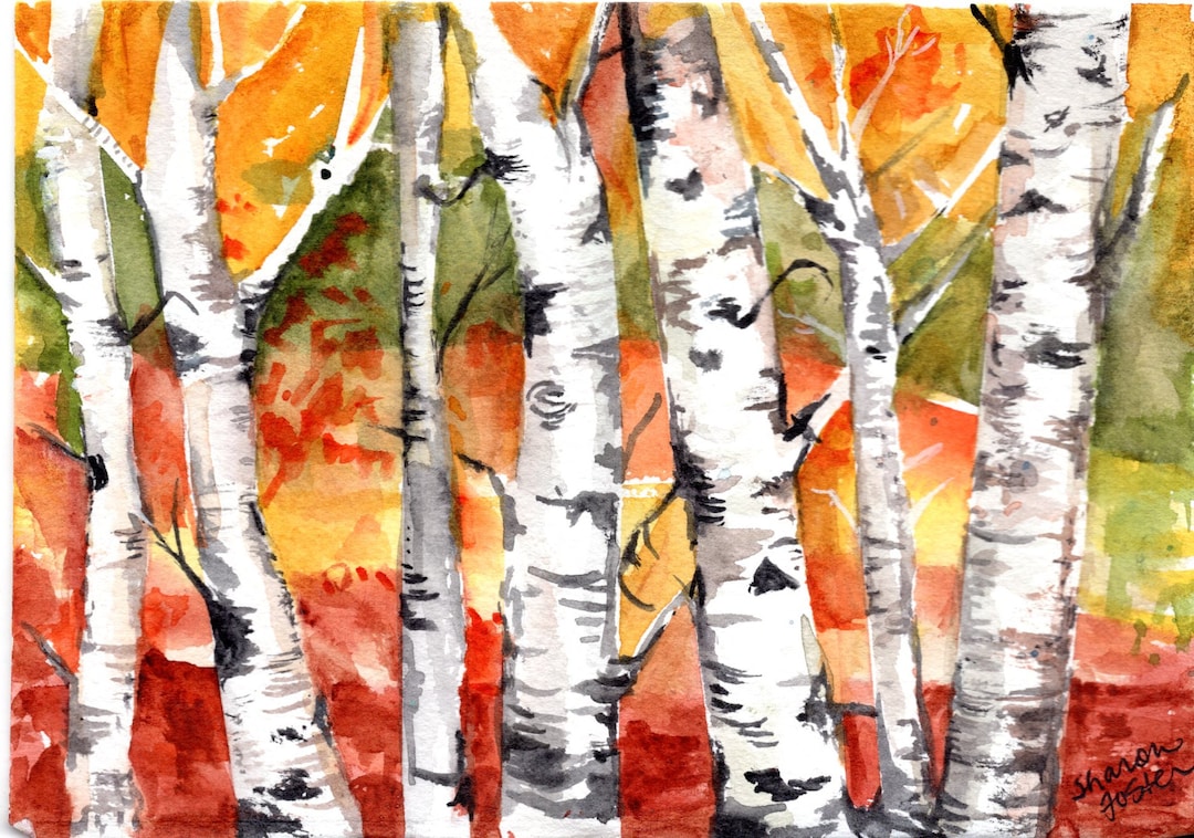 Original Aspen Watercolor Painting Trees 5 X 7 Fall Landscape Gift - Etsy