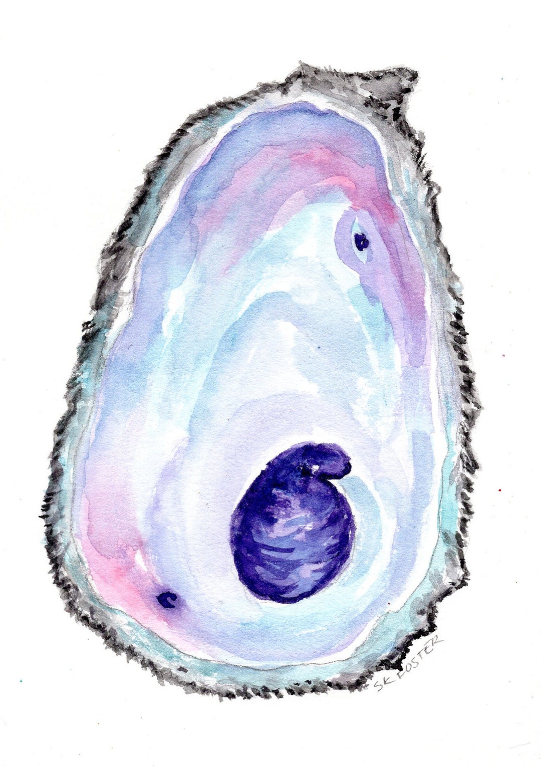 Original Oyster Shell Watercolor Painting Minimalist 5 X 7 Oyster ...