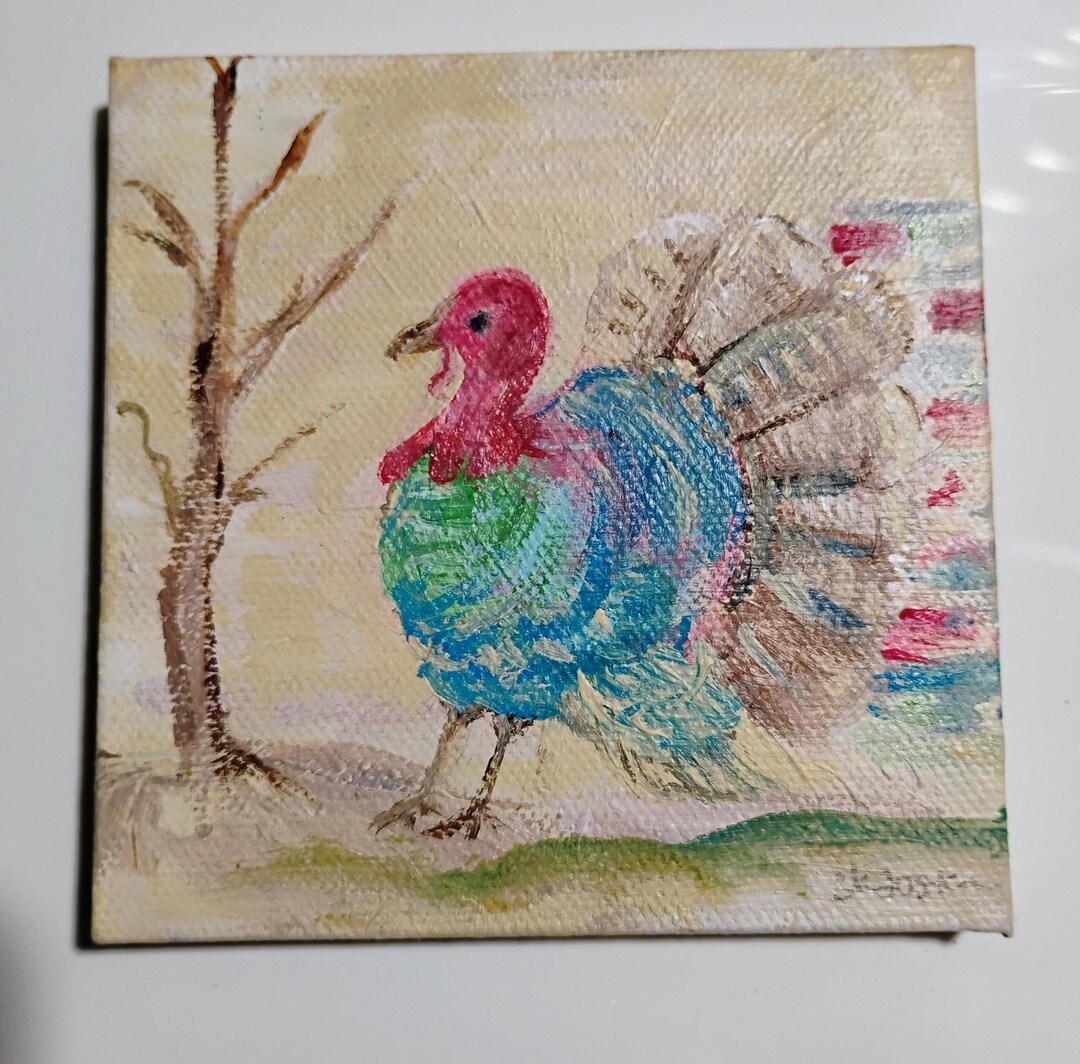 Original Pastel Turkey Miniature Painting, Thanksgiving Decor, Fall ...