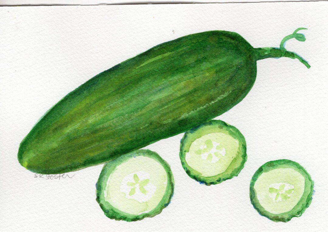 Original Cucumbers Watercolor Painting, Kitchen Wall Art, 5 X 7 ...