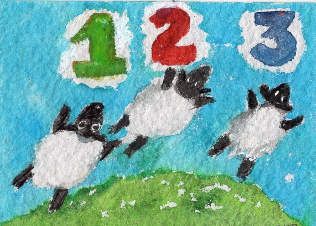 Counting Sheep Numbers Watercolor Painting ACEO Original - Etsy