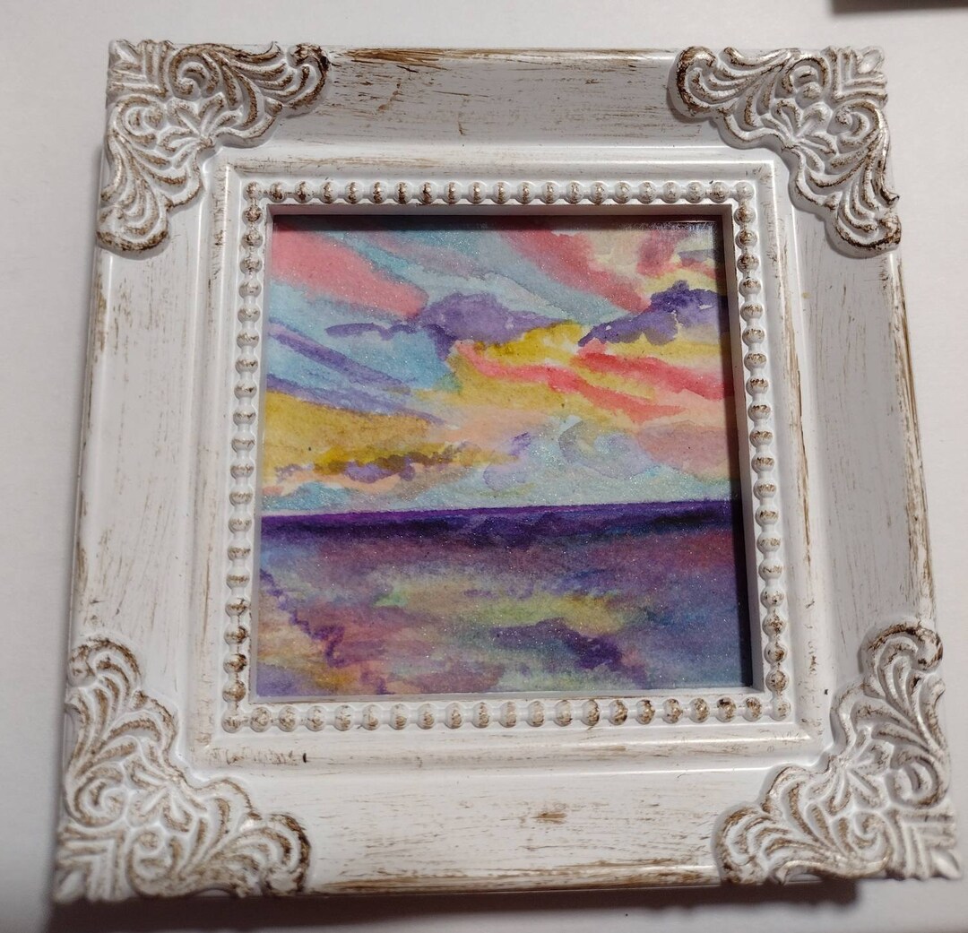 Original Beach Sunset Miniature Watercolor Painting, Tiny Seascape ...