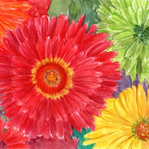 Country Garden Flowers, Original Watercolor Gerber Daisy Painting ...