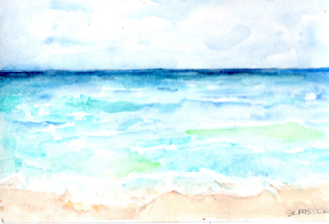 Original Seascape Watercolor Painting: 4x6 Beach House Art, Coastal ...