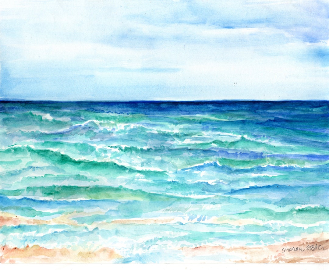 Beachside Original Watercolor Painting Beach - 8x10 Sea View - Vibrant ...