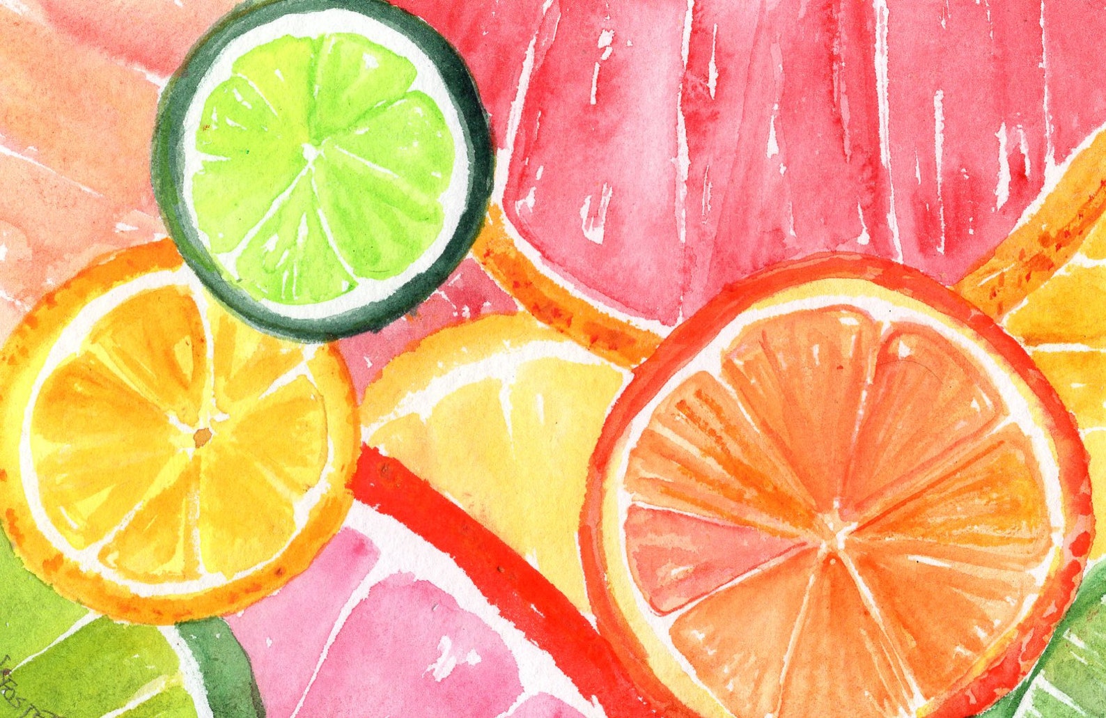 Citrus Fruit Original Watercolor Painting Orange Lemon | Etsy