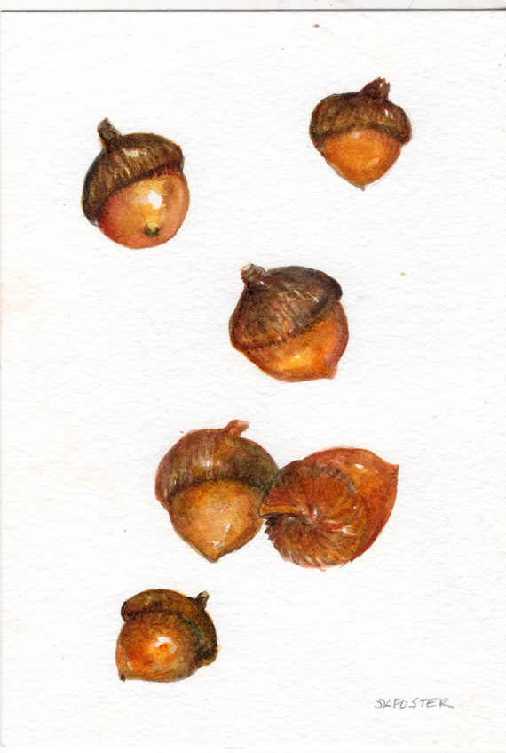 Original Acorns Watercolor Painting Fall Autumn decor | Etsy