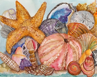 Shells Watercolor Painting Original Seashells 9 X 12 Beach | Etsy