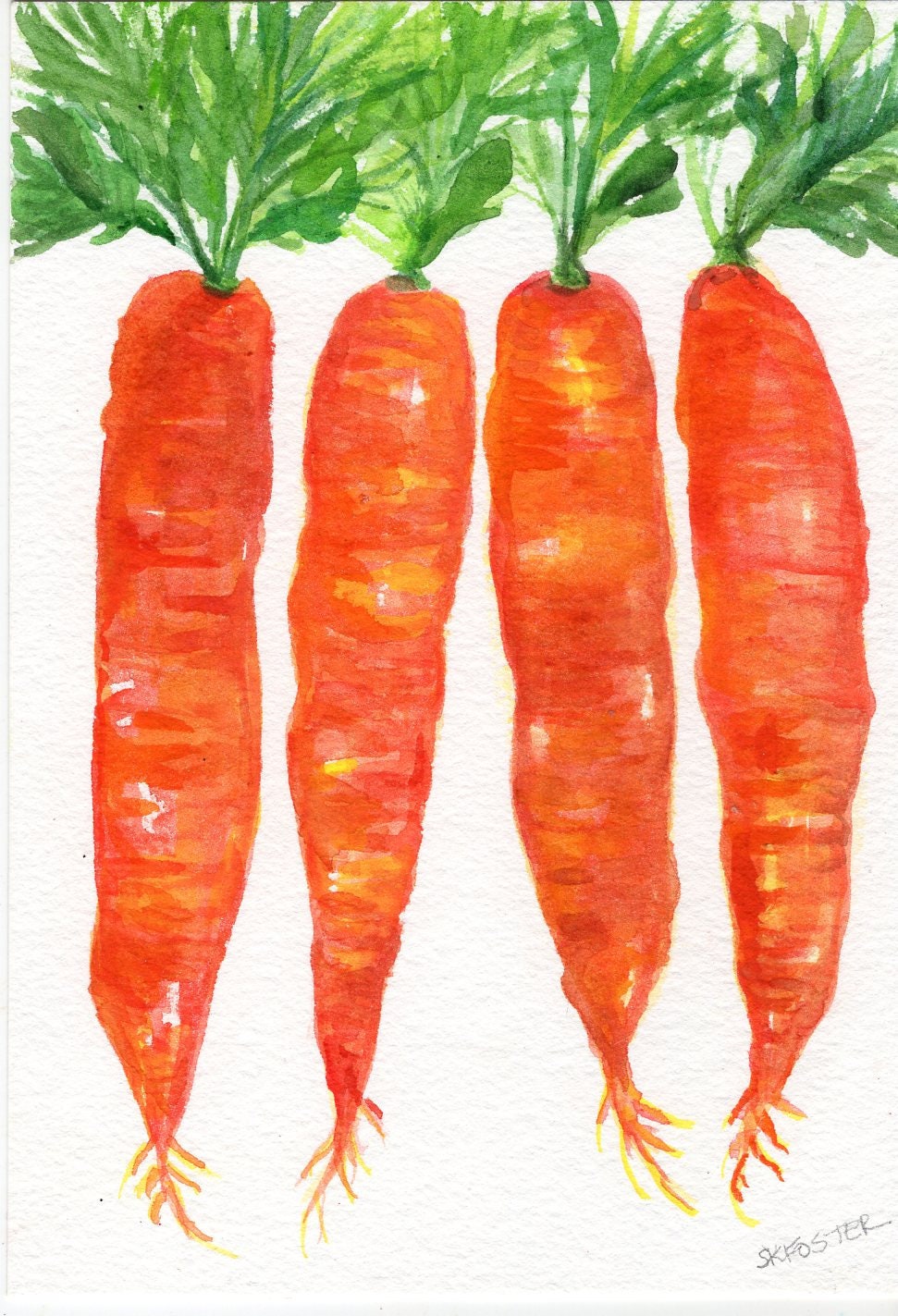 Original carrots watercolor painting 5 x 7 | Etsy